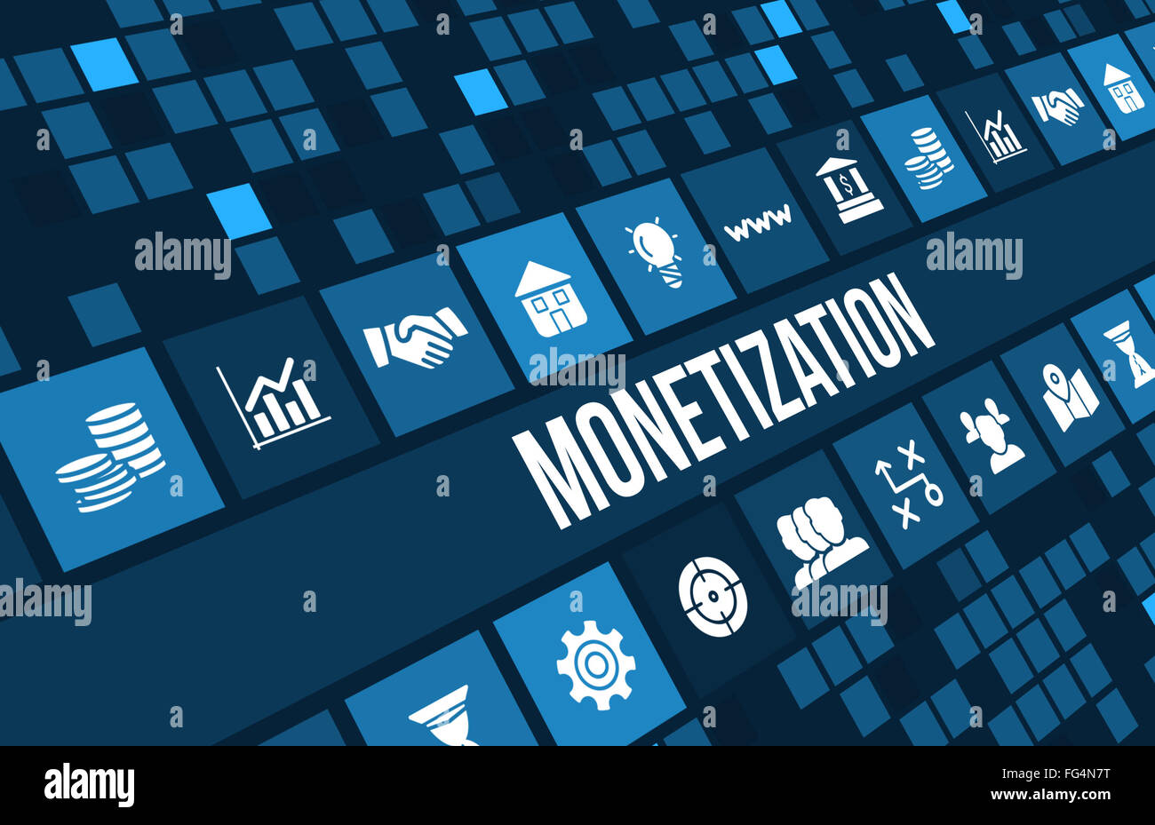 Monetarisierung Konzept Bild mit Business Icons und Exemplar ...