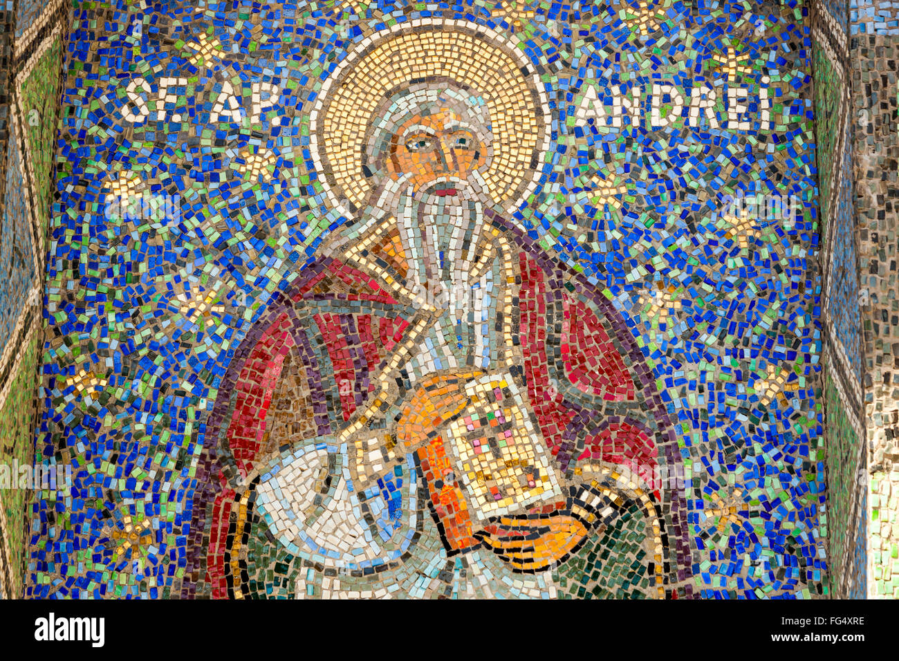 Mosaik des Heiligen Andreas an Außenwand des Saint Peter and Saint Paul ...
