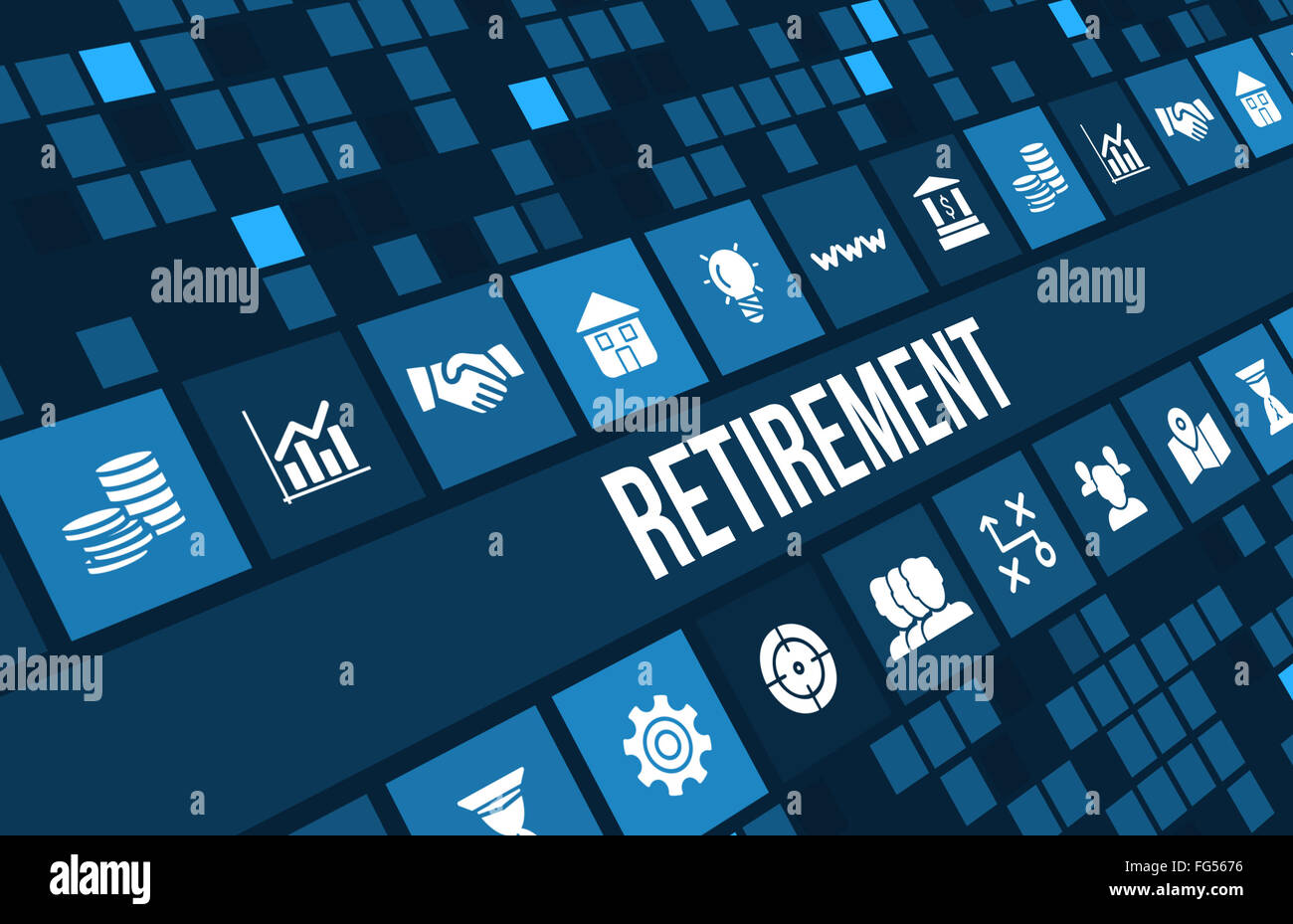 Ruhestand Konzept Bild mit Business Icons und Exemplar Stockfotografie ...