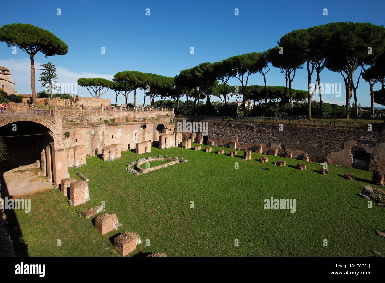 Hippodrom-Stadion des Domitian auf dem Palatin in Rom, Italien; Lo ...