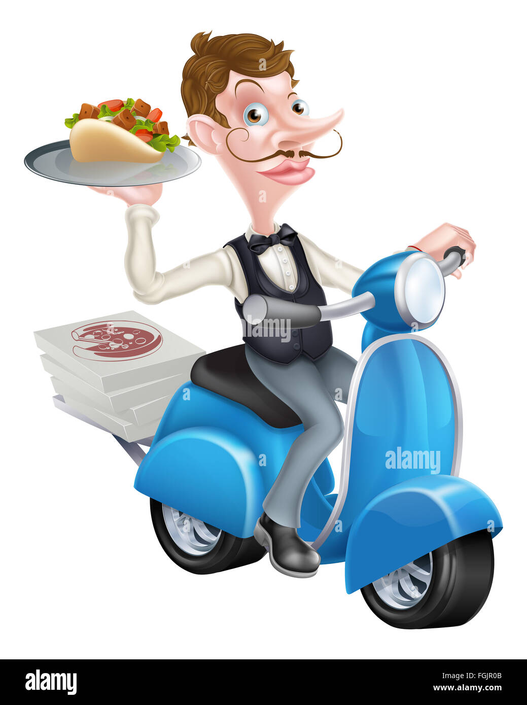 Zur Veranschaulichung der Cartoon Kellner auf Roller Moped liefern ...
