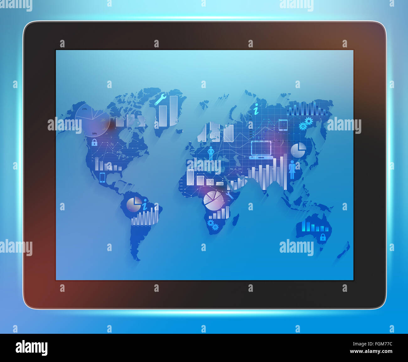 Tablet-Nahaufnahme mit Weltkarte auf dem Bildschirm Stockfotografie - Alamy