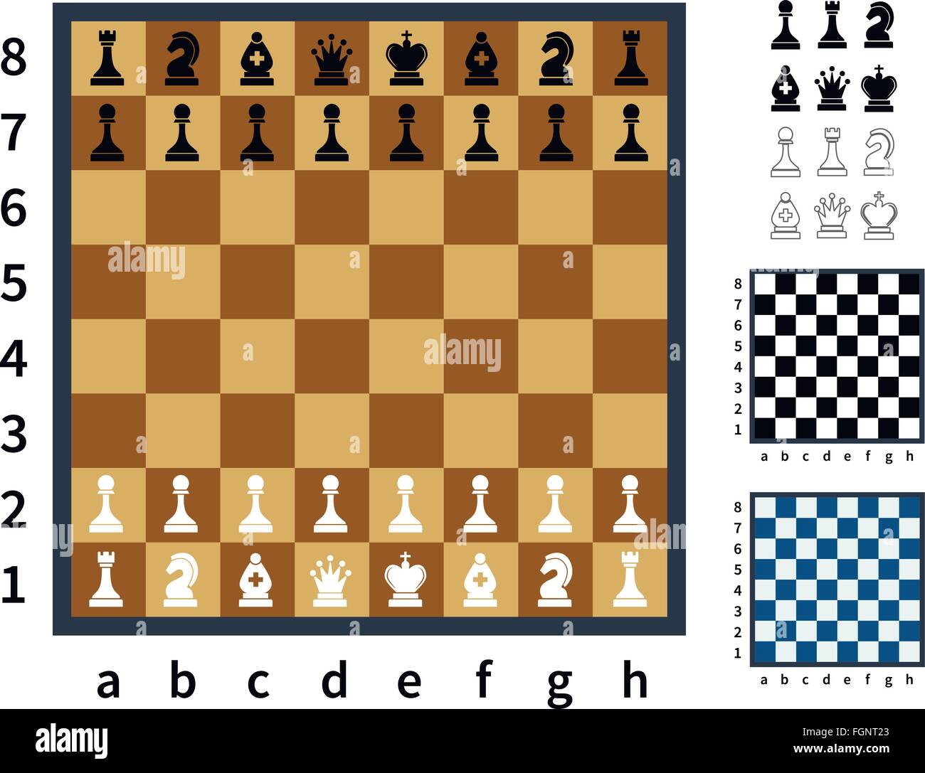 Satz von Schach Symbole und verschiedene Schachbretter Stock ...