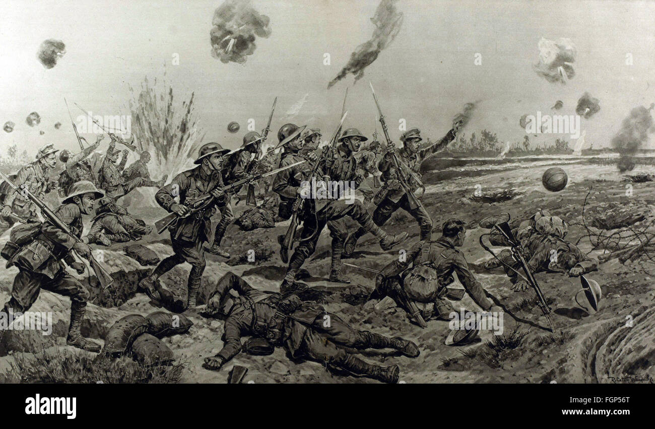 Schlacht um Verdun 1916 - Soldat auf Angriff - Gravur Stockfoto, Bild ...