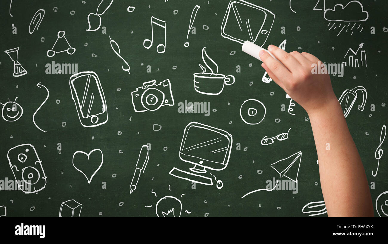 Hand-Schrift-Symbole auf Tafel Stockfotografie - Alamy
