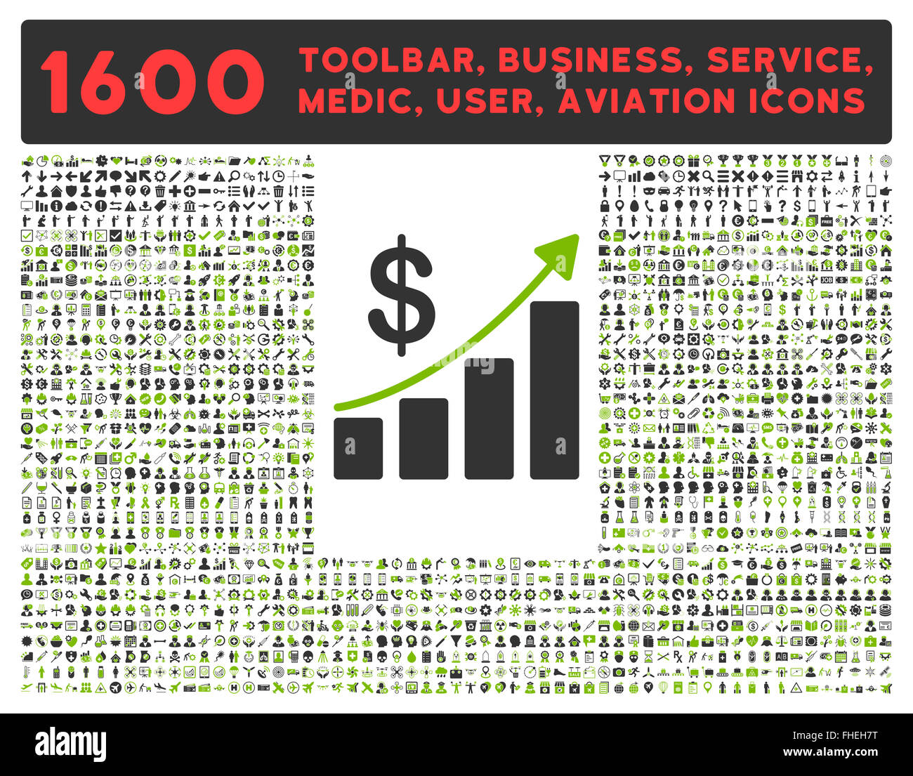 Umsatzwachstum Symbol mit großen Piktogramm-Sammlung Stockfotografie ...