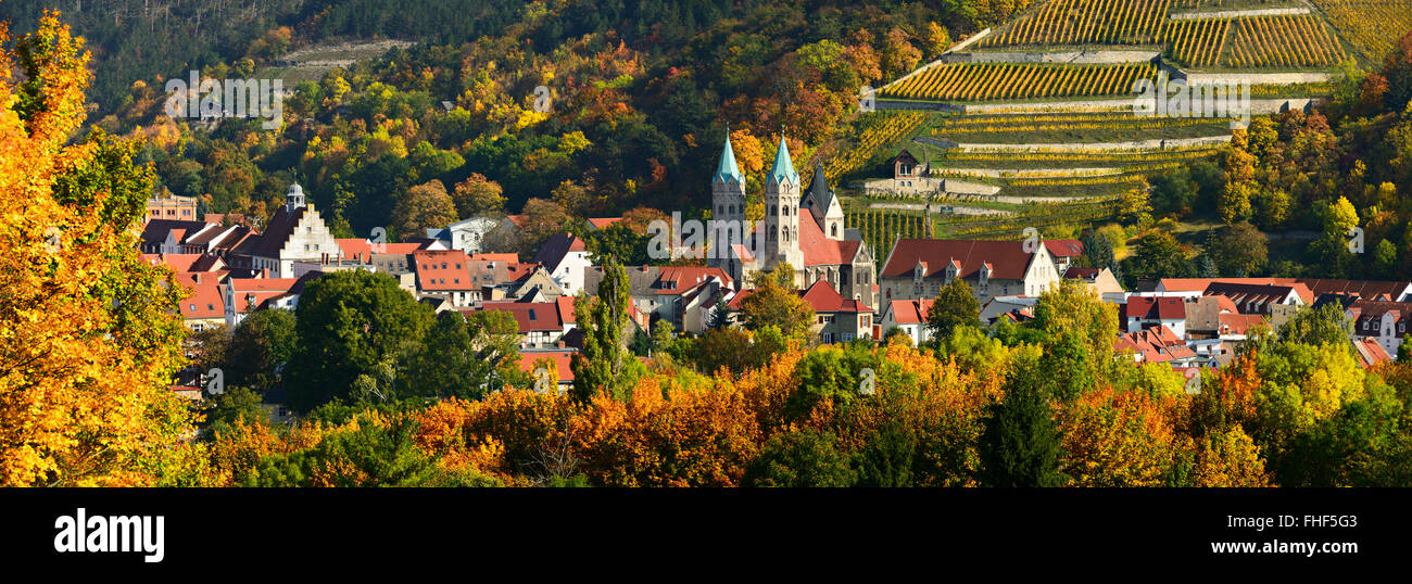 Panoramablick auf Freyburg mit Schloss Neuenburg, St. Marien Kirche und ...