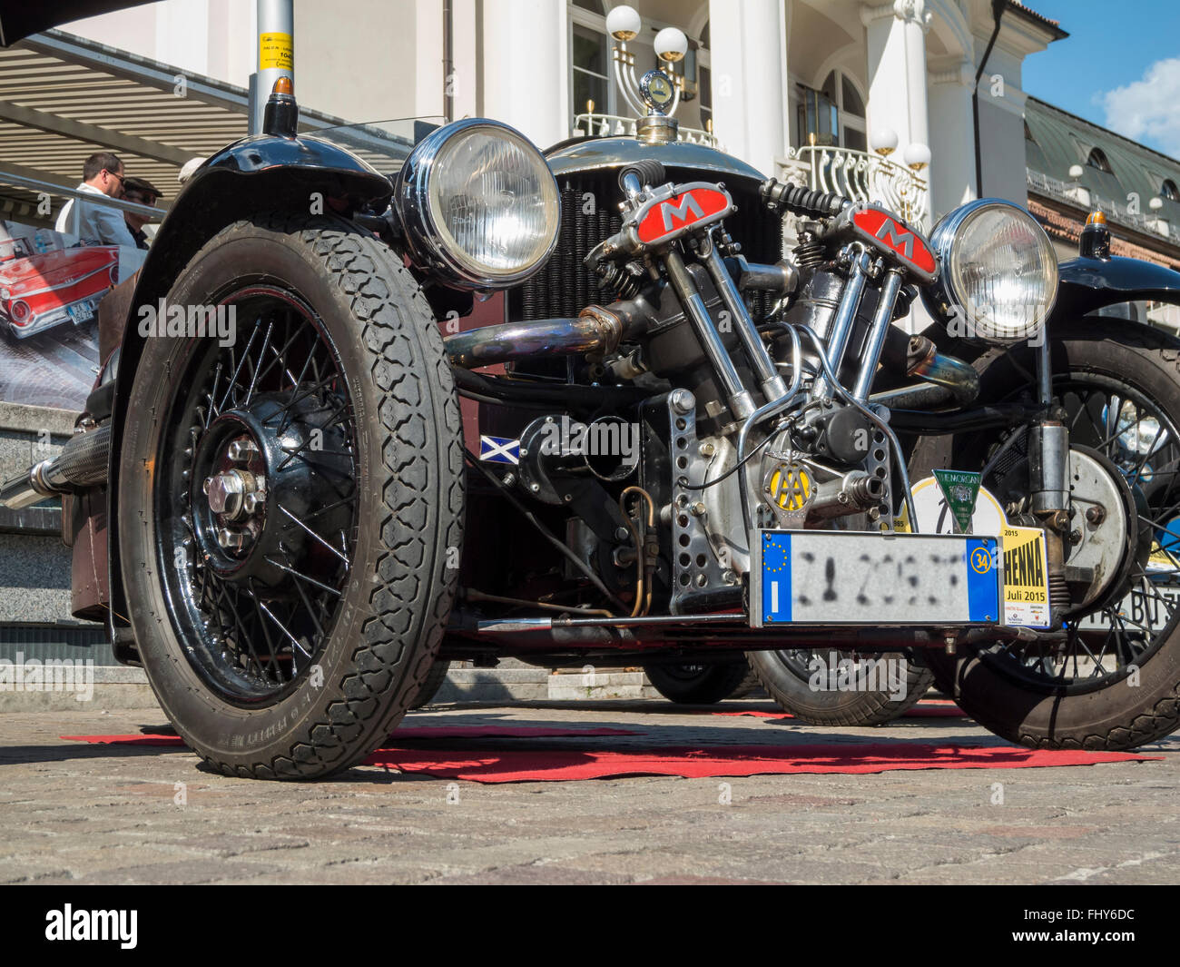 Meran, Italien - 9. Juli 2015: Morgan 3 Wheeler Supersportwagen in ...