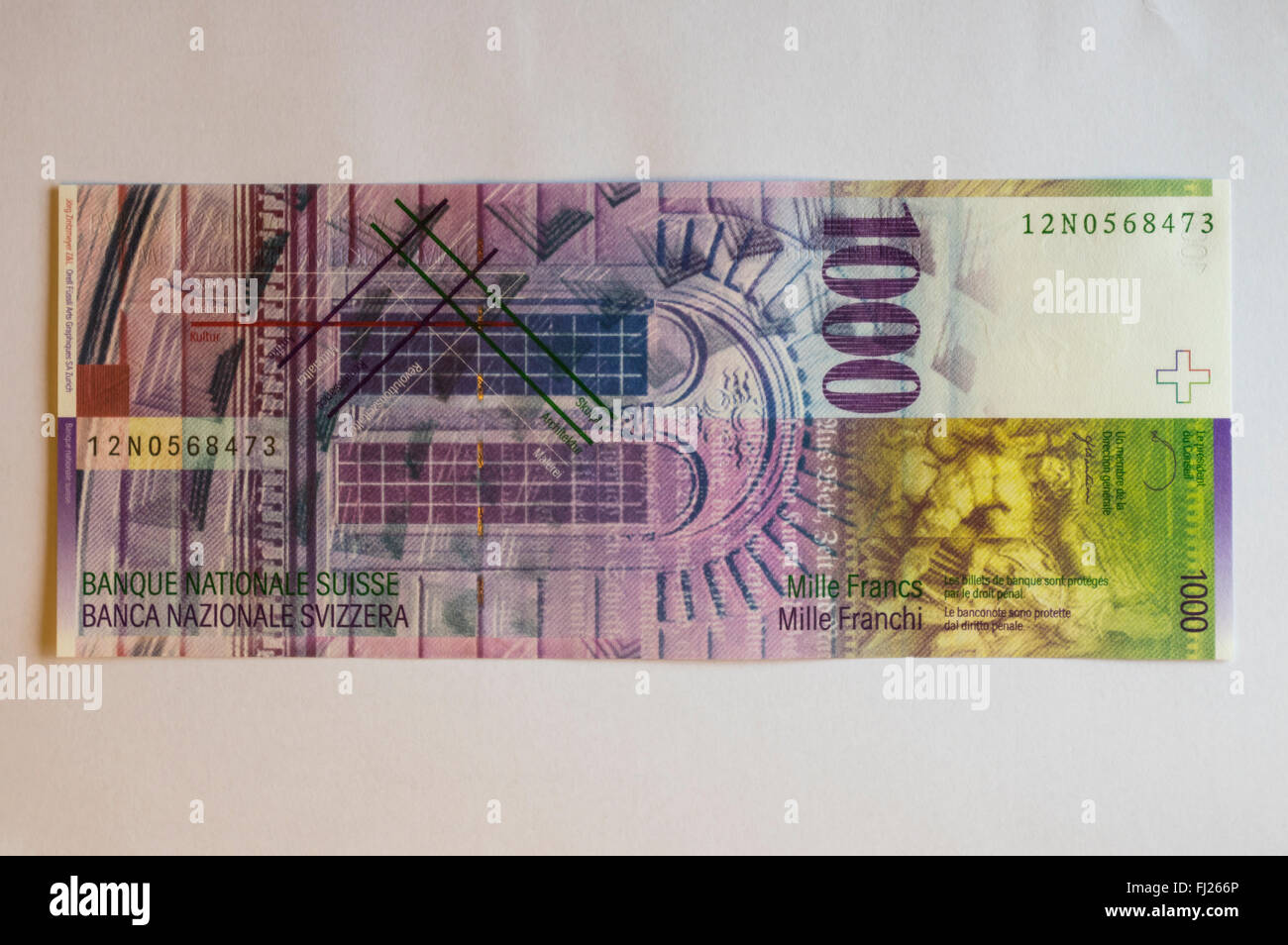 1000 Schweizer Franken Banknote auf weißem Hintergrund Stockfotografie ...