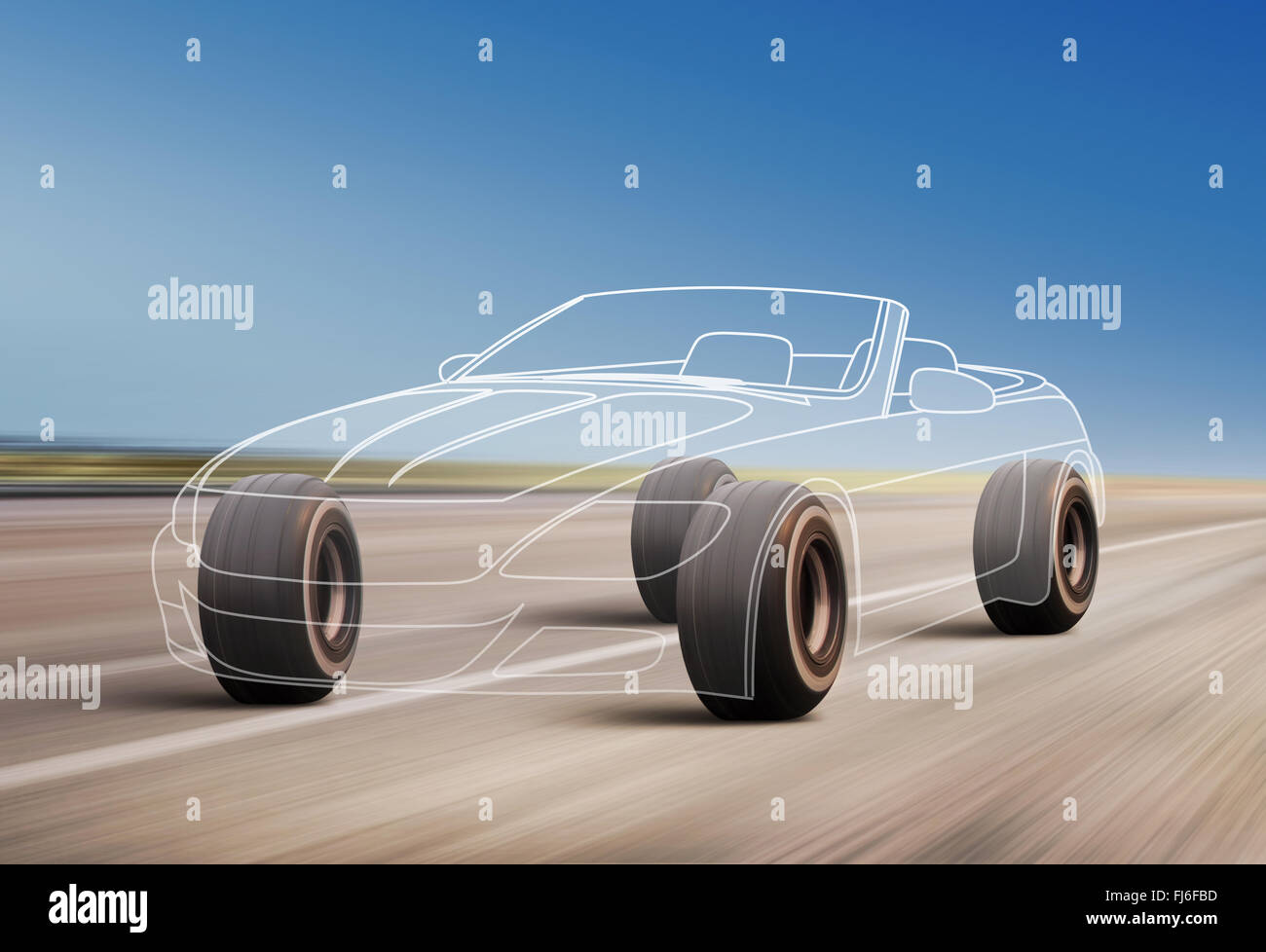 Gliederung und Räder Binsen Auto mit hoher Geschwindigkeit unterwegs ...