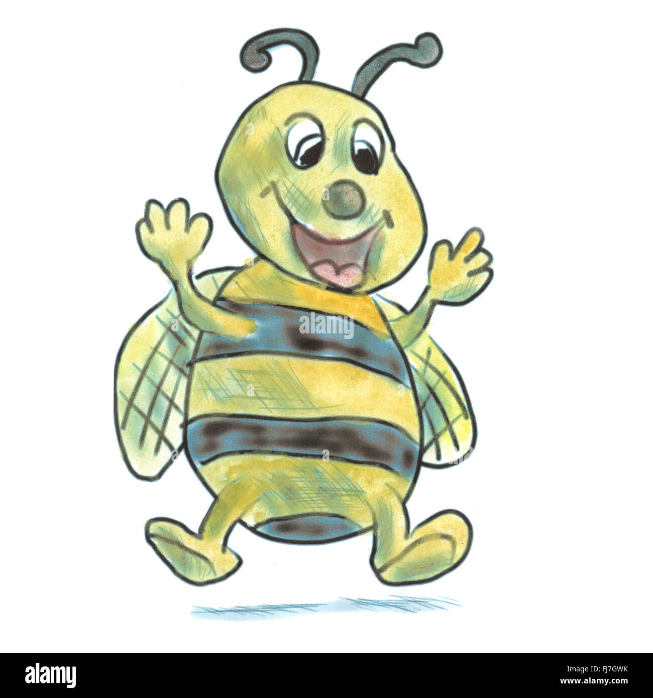 Lustige Comic Biene gelb Aquarell isoliert handgefertigt ...