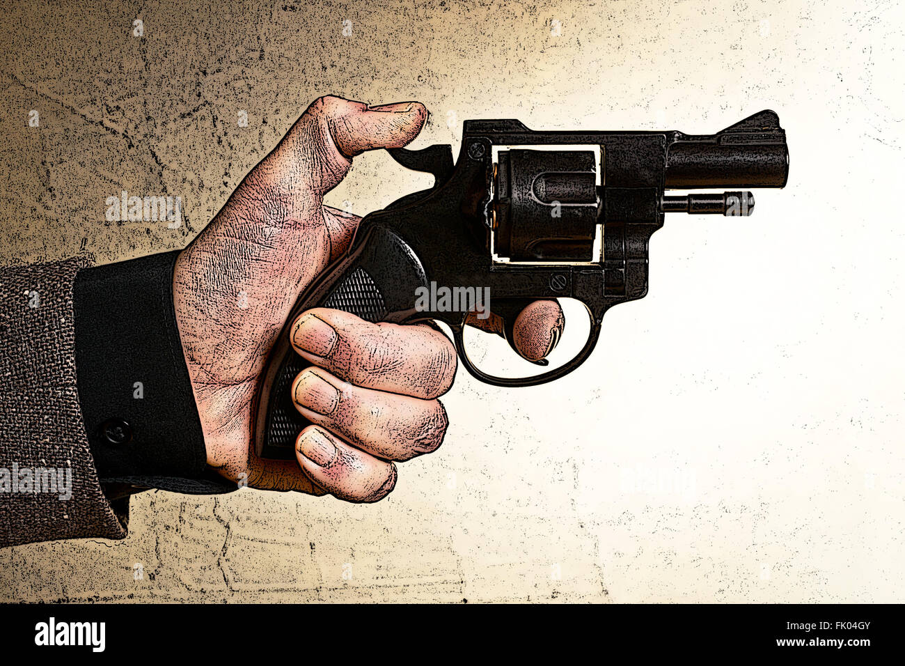 Illustration einer mans Hand mit einer Pistole in braun Stockfotografie ...