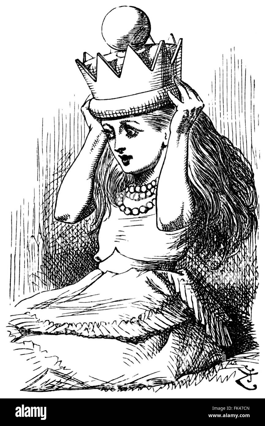 Alice reicht bis zu ihrem Kopf und sie hat eine Krone entdeckt: sie ist ...