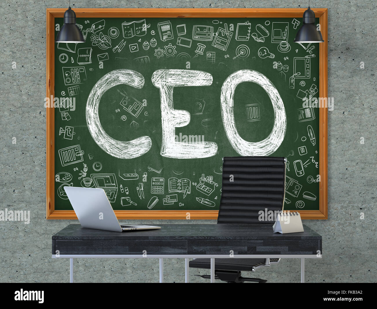 CEO-Konzept. Doodle-Symbole auf der Tafel Stockfotografie - Alamy