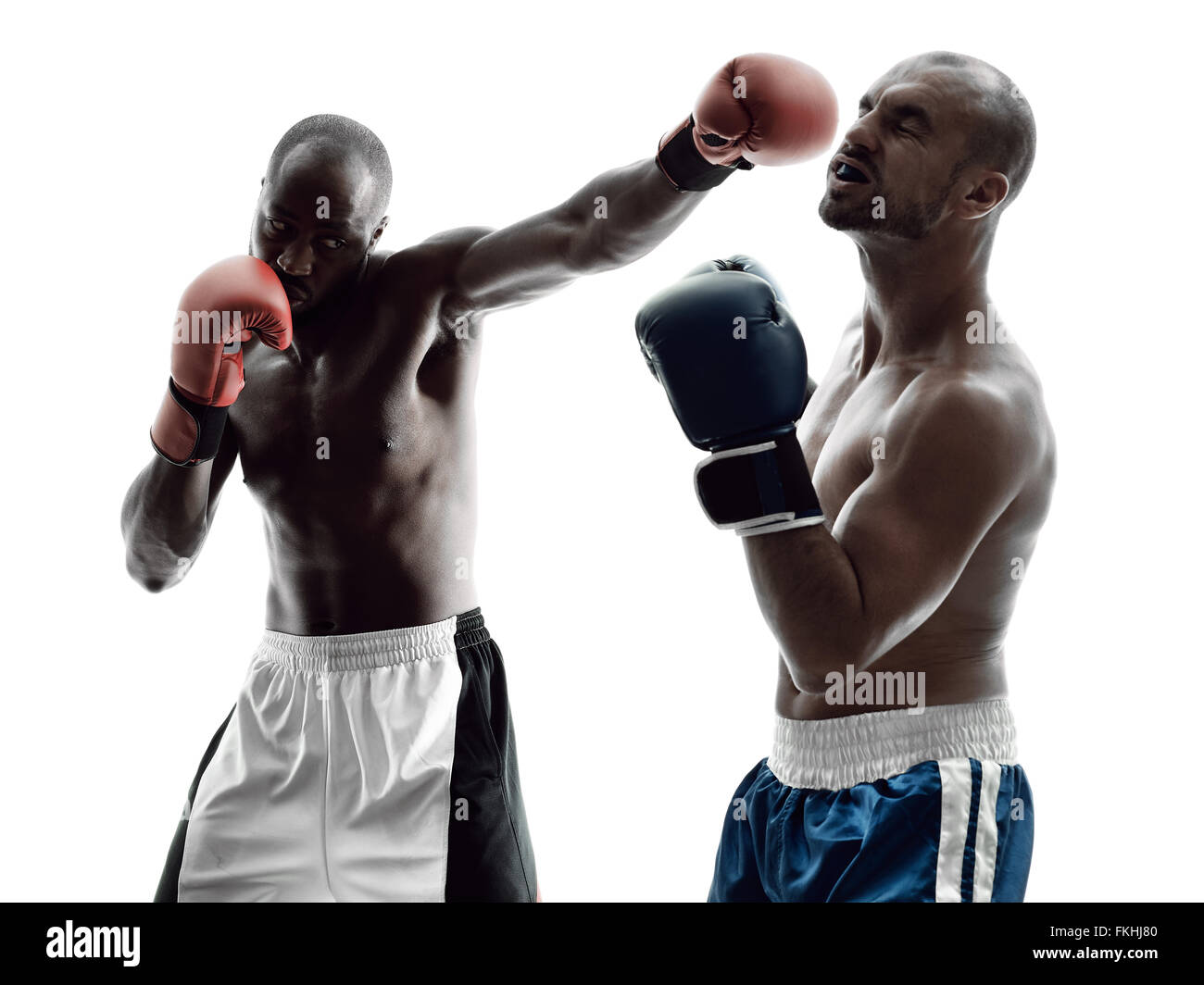 zwei Herren Boxer Boxen auf isolierte Silhouette weißer Hintergrund ...