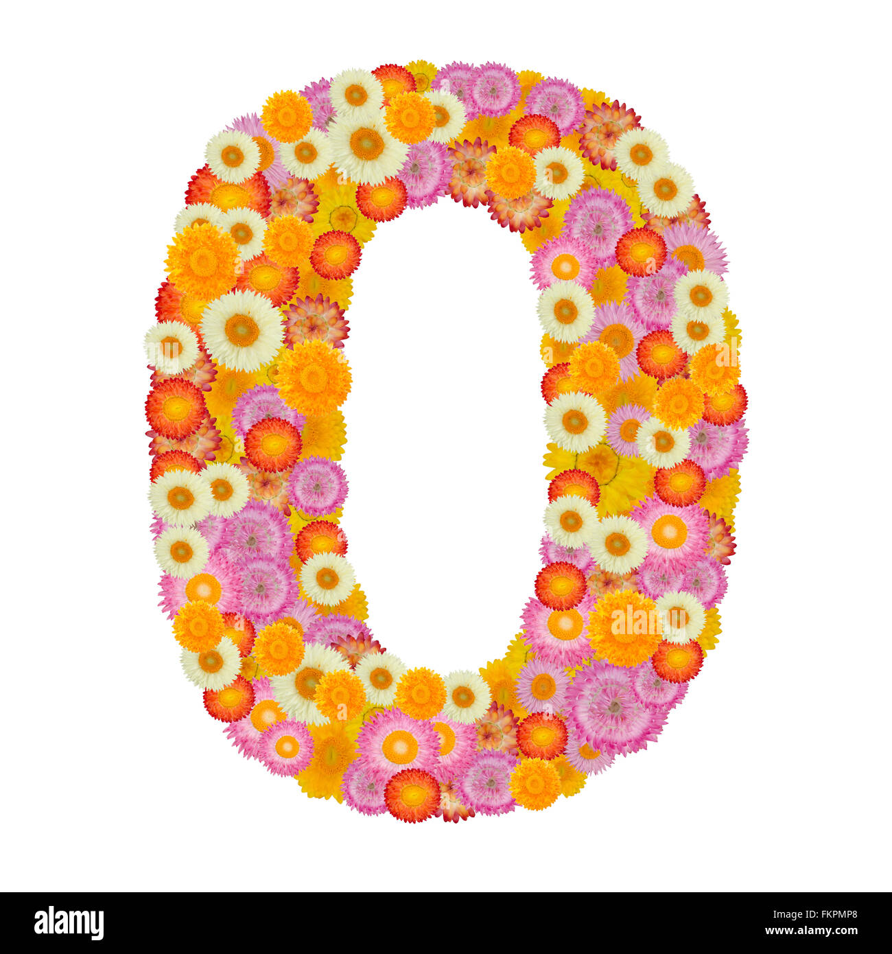 Blume Zahl Null. Florale Element der bunte Alphabet aus Stroh ...