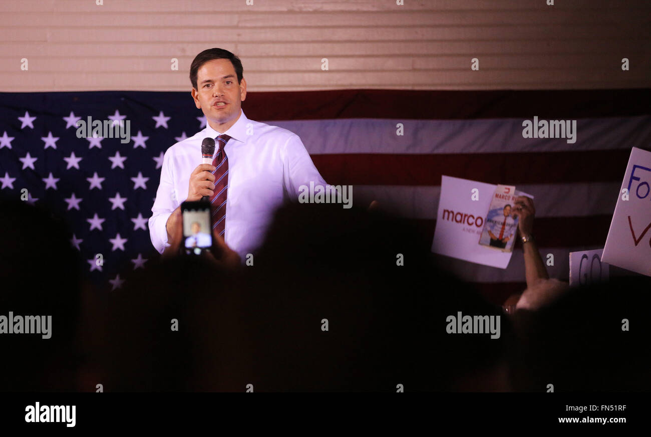 Pensacola, FLORIDA, USA. 12. März 2016. Republikanischen Präsidentenprimär Kandidat Marco Rubio ...