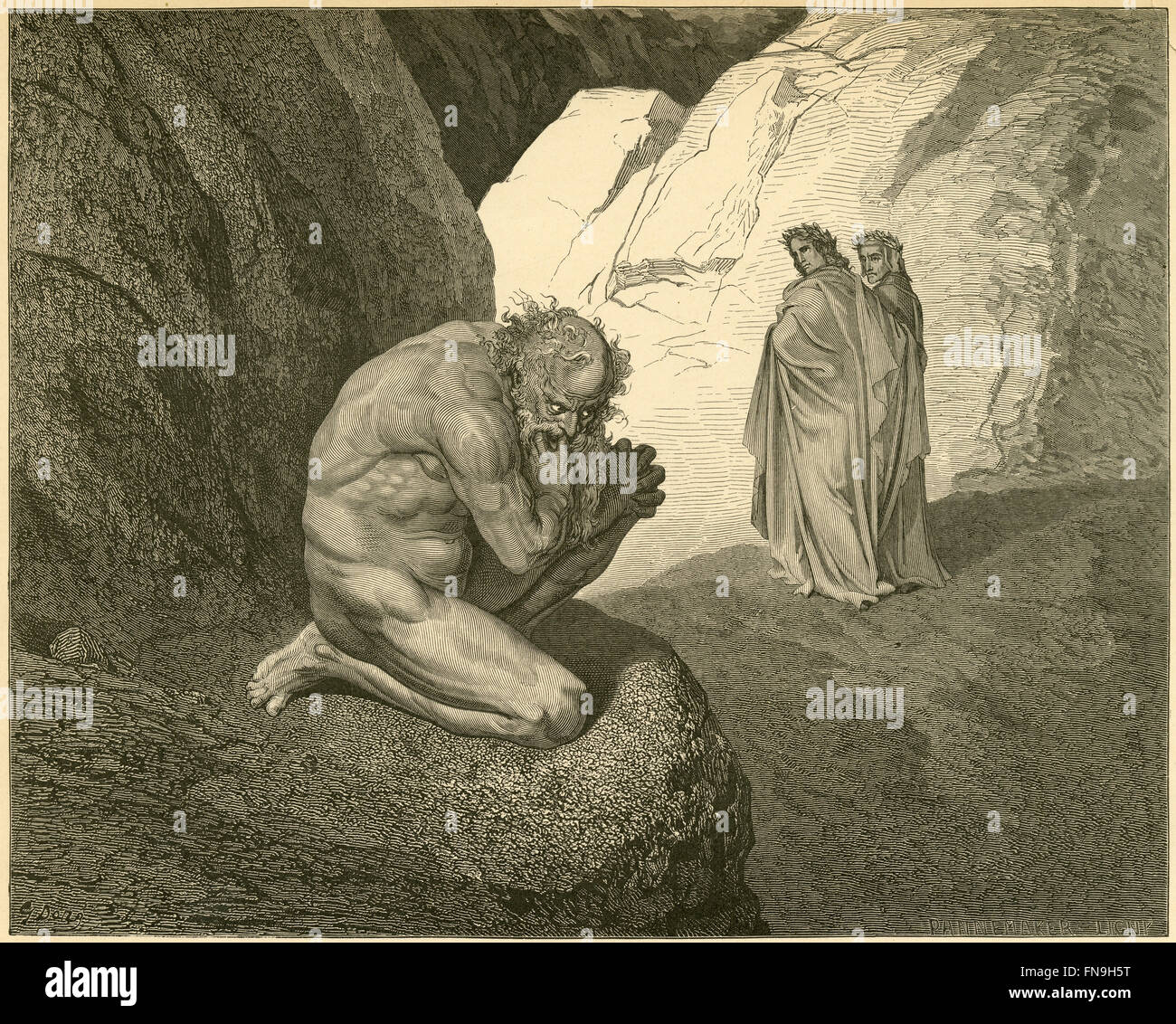 Antike ca. 1890 Gravur, Dante's Inferno von Gustave Dore, Canto VII ...