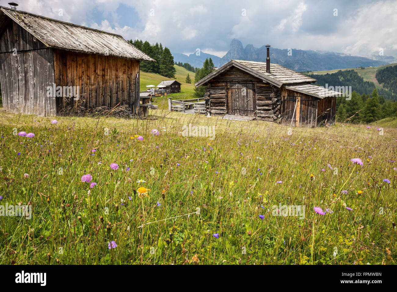 Almhütten in der Hochebene von Pralongia, St. Kassian, Gadertal ...