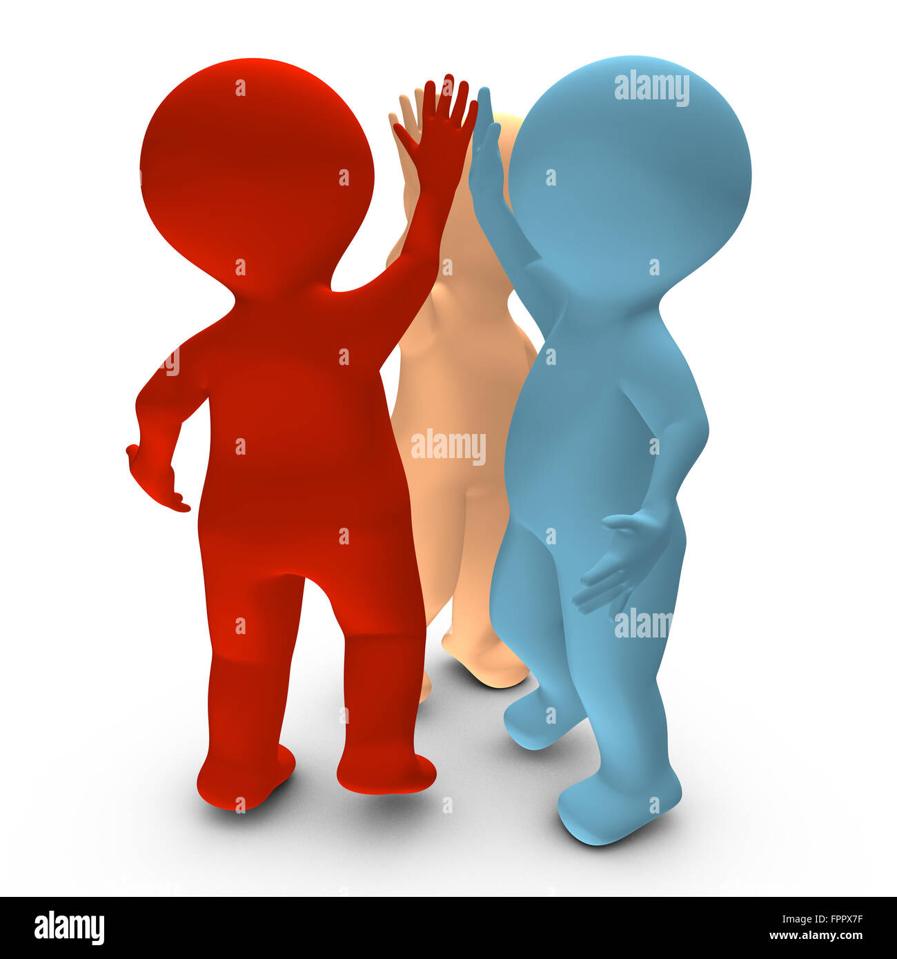 Dieses 3D Bild zeigt ein high Five zwischen drei Personen, die einen ...