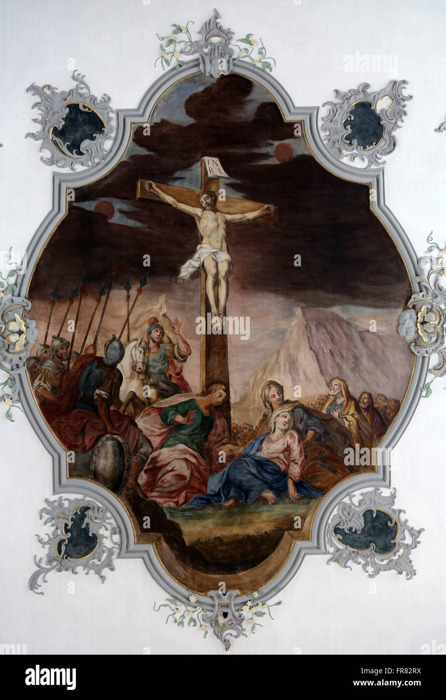 Kalvarienberg - stirbt Jesus am Kreuz, Fresko an der Decke der Kirche Our Lady of Sorrows in ...