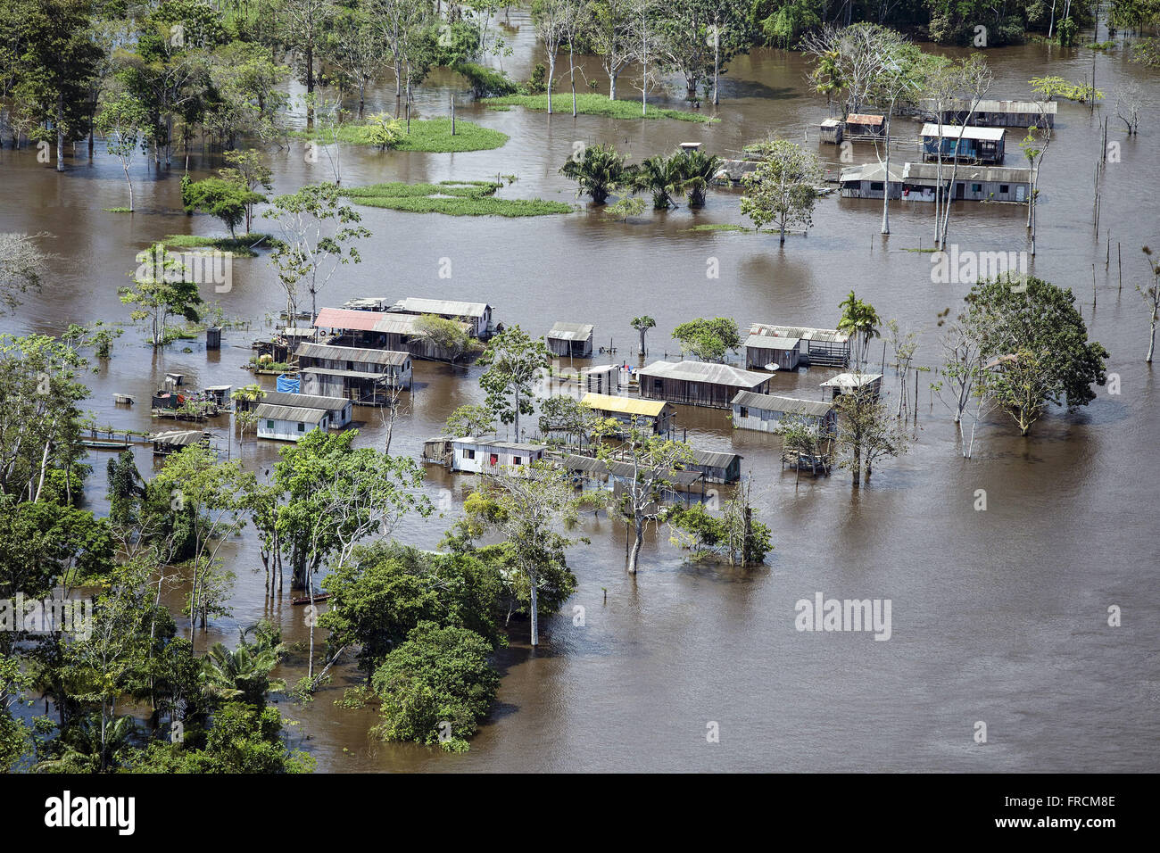 Vista Aérea de Comunidade Ribeirinha Durante o Período de Cheia tun Rio ...