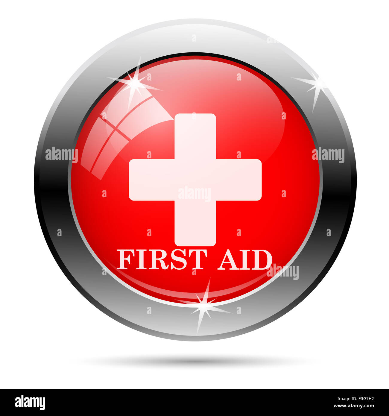 Metallische Runde glänzende Symbol mit weiß auf rotem Grund Stockfotografie - Alamy