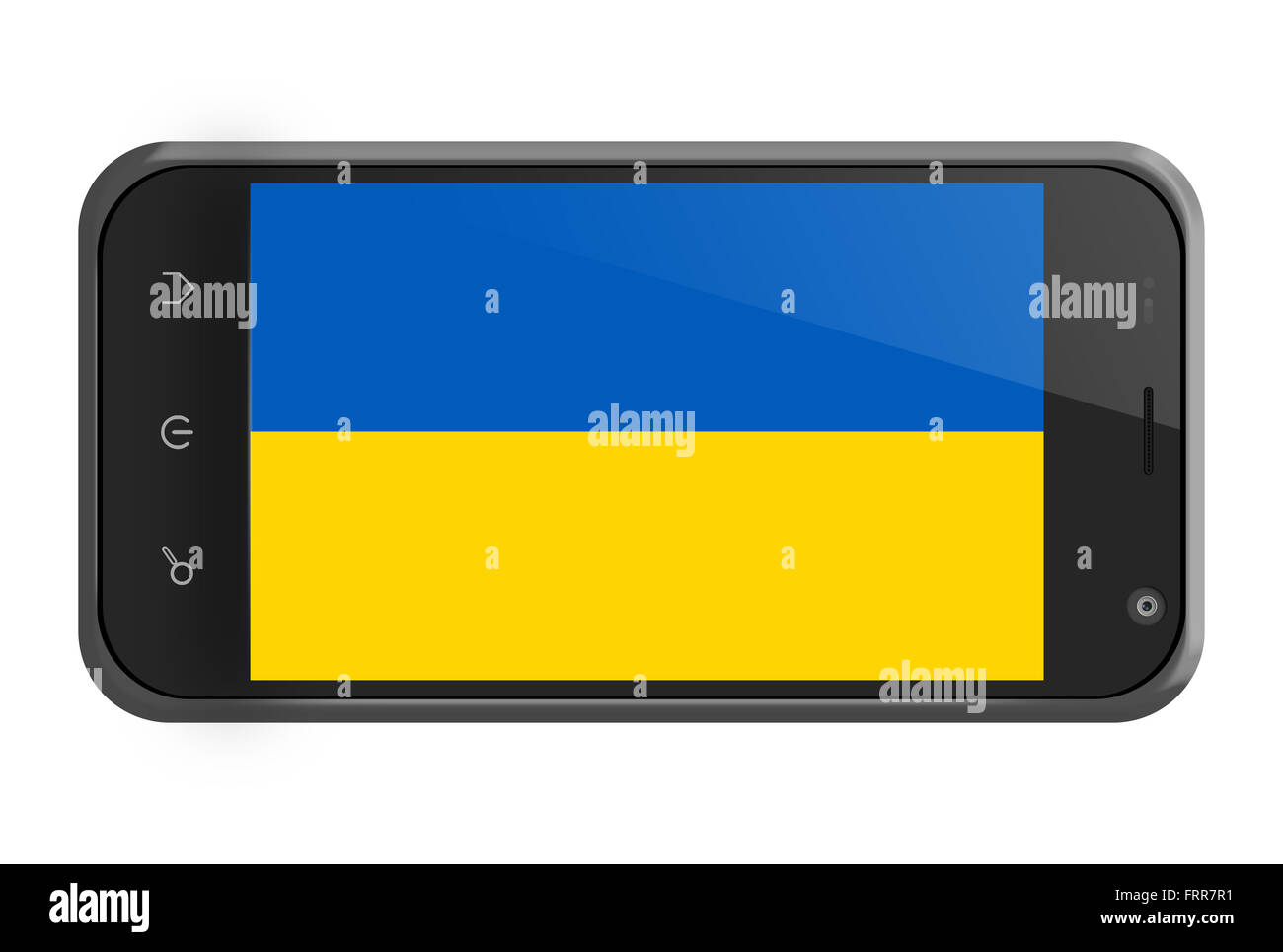 Flagge der Ukraine auf Smartphone-Bildschirm, isoliert auf weiss ...