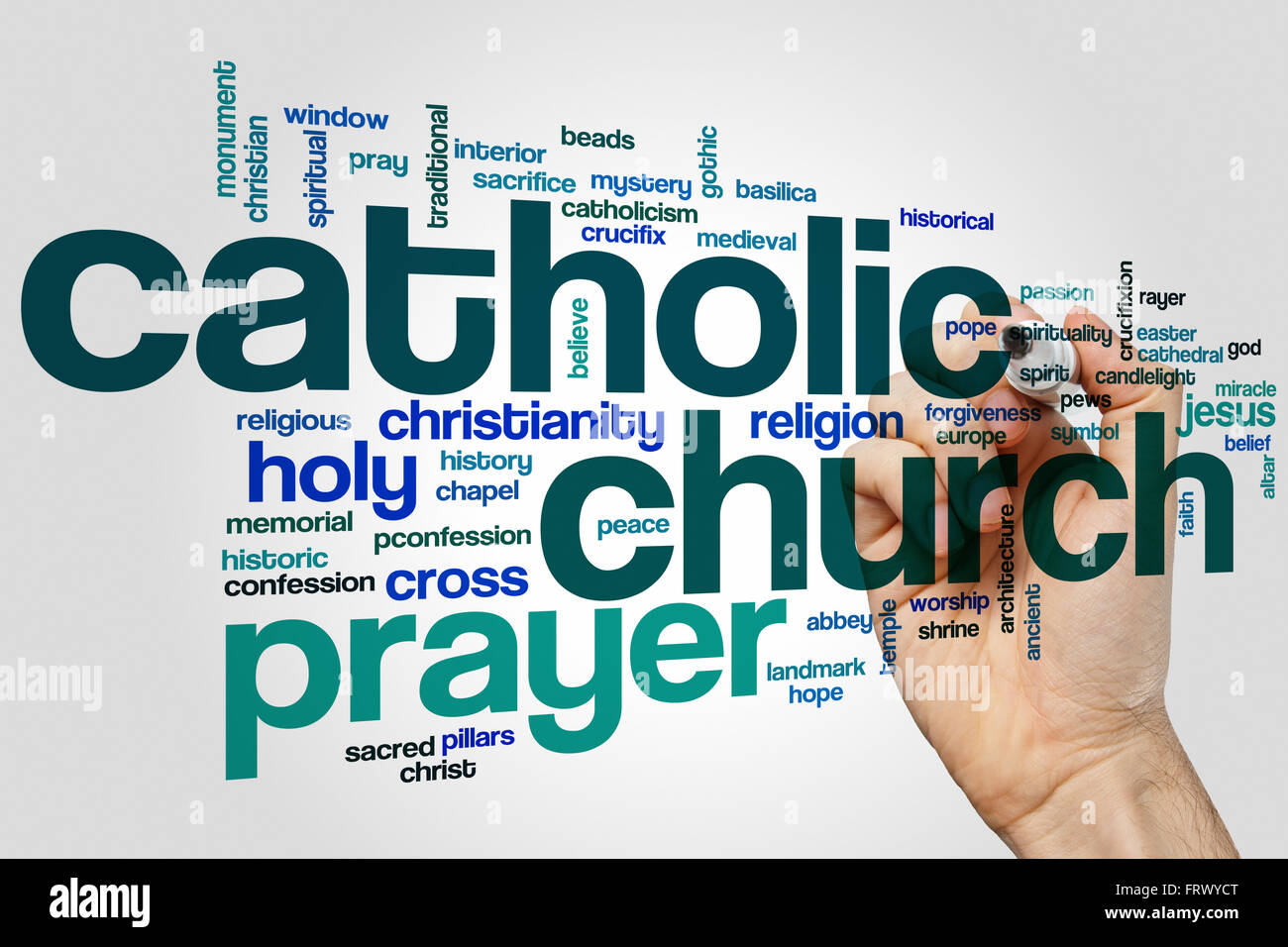 Katholische Kirche Word Cloud-Konzept Stockfotografie - Alamy