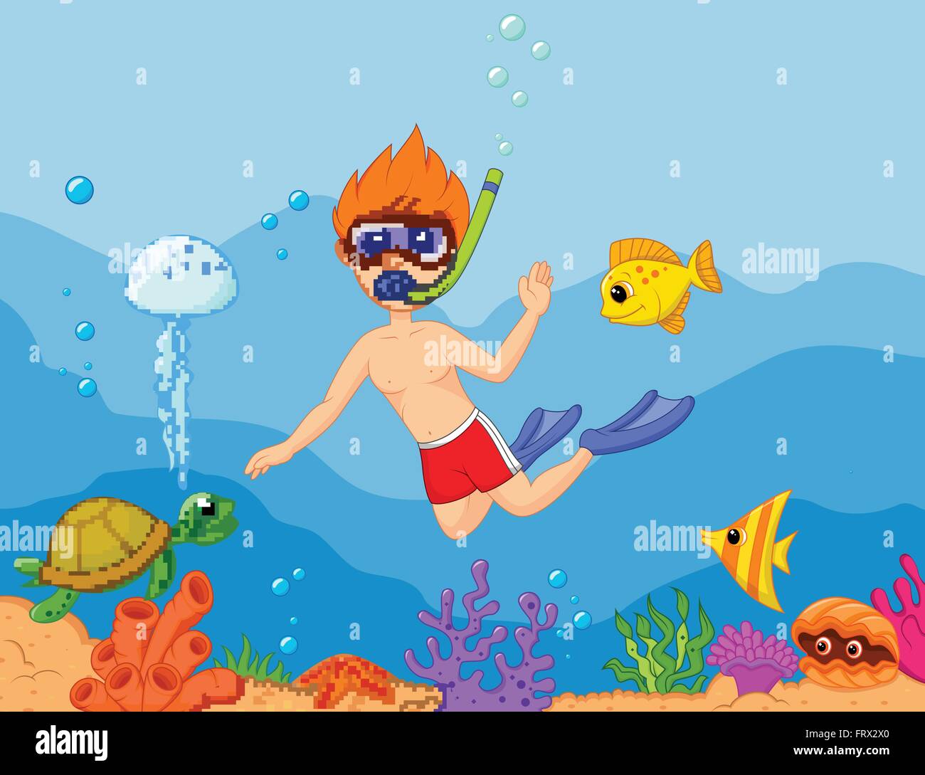 Cartoon illustration scuba diver girl -Fotos und -Bildmaterial in hoher ...