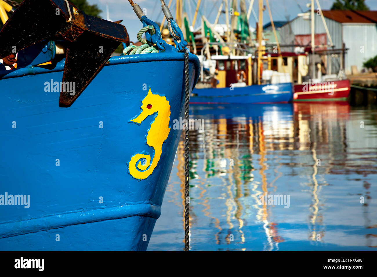 Angelboote/Fischerboote im Hafen, Büsum, Dithmarschen, Nordseeküste ...