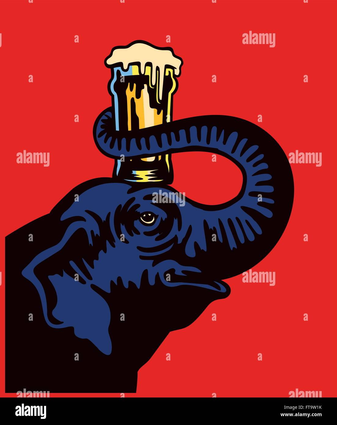Prost! Cartoon lächelnden Elefanten halten Bier Pint Glas auf den Kopf ...