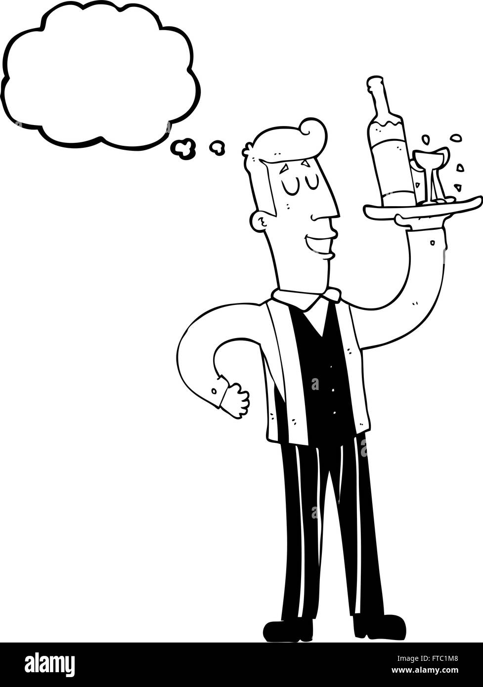 Freihändig gezeichnete Gedanken Bubble Cartoon Kellner Stock ...