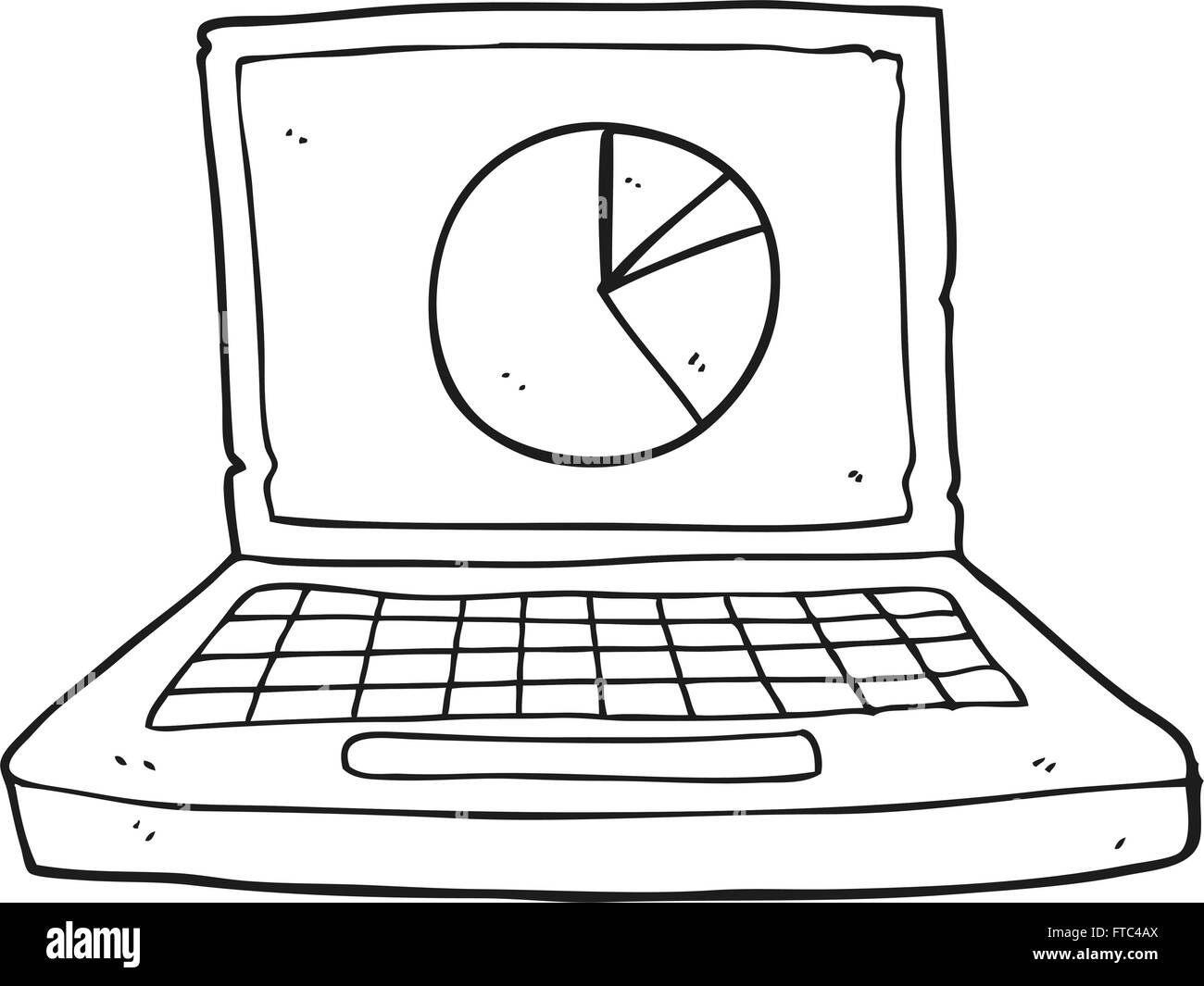 Freihändig gezeichnete schwarz-weiß Cartoon-Laptop-Computer mit ...