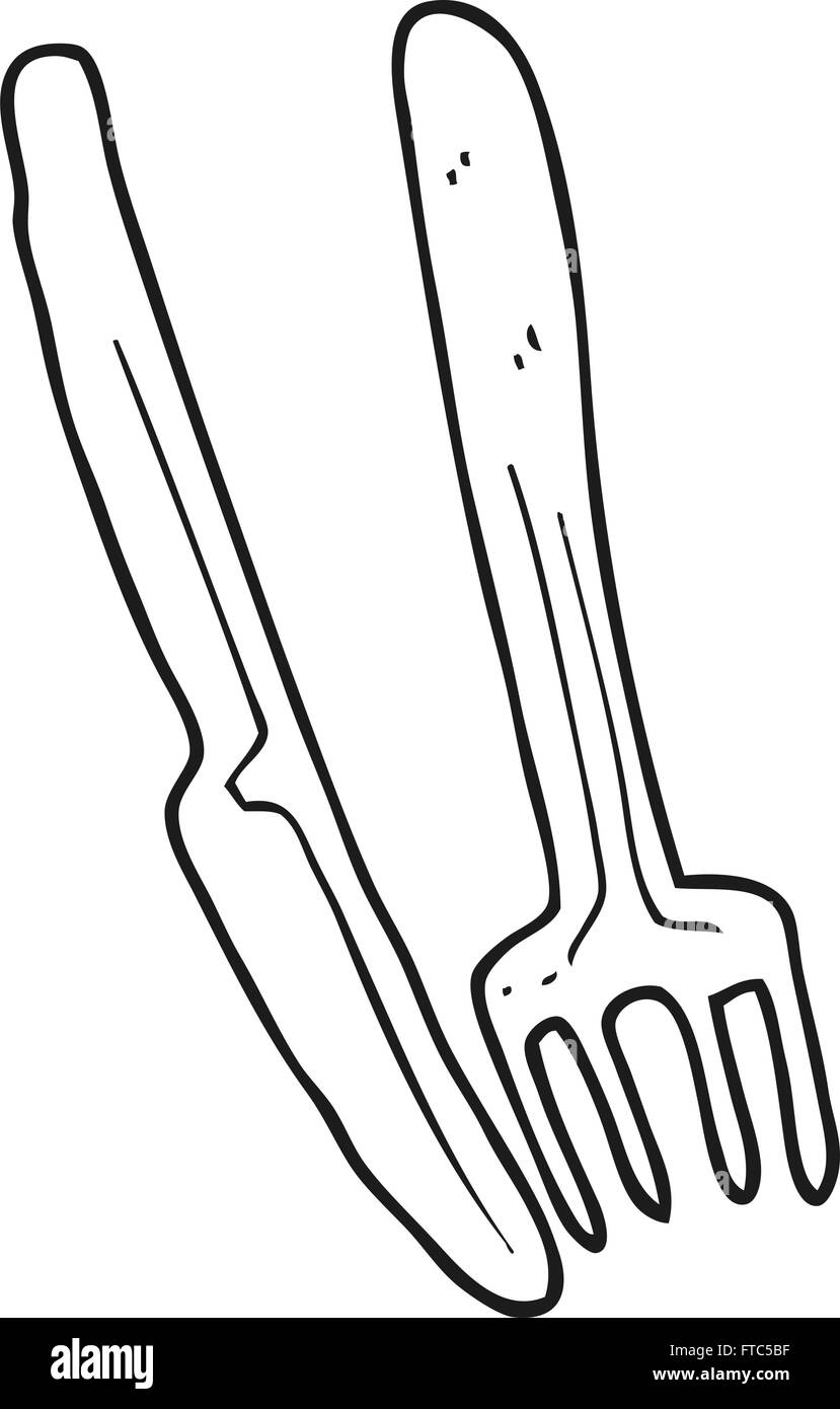 Freihändig gezeichnete schwarz-weiß Cartoon Messer und Gabel Stock ...