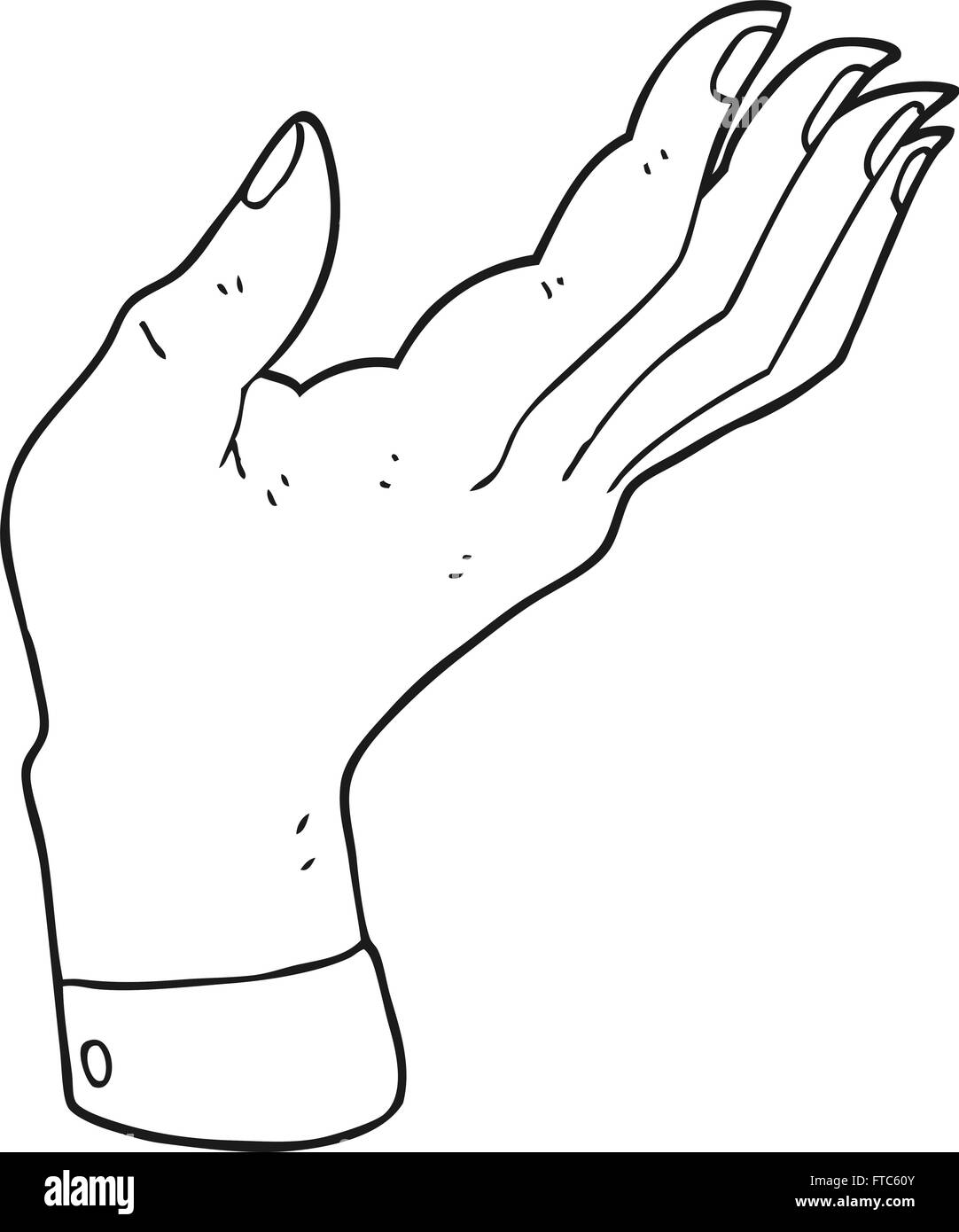 Freihändig gezeichnete schwarz-weiß Cartoon offene Hand hob palm Stock ...