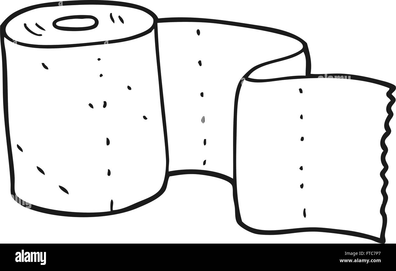 freihändig gezeichnet schwarz / weiß Cartoon-WC-Papierrolle Stock ...