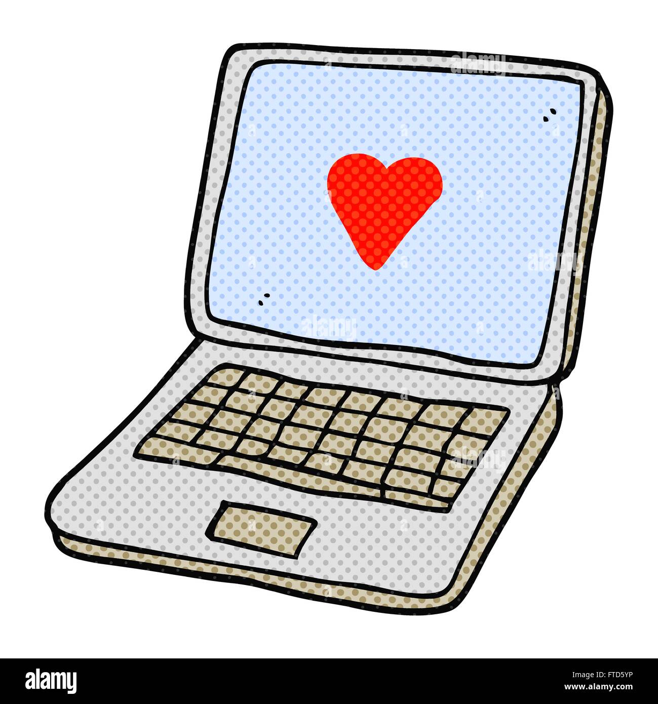 Freihändig gezeichnete Cartoon-Laptop-Computer mit Herz-Symbol auf dem ...