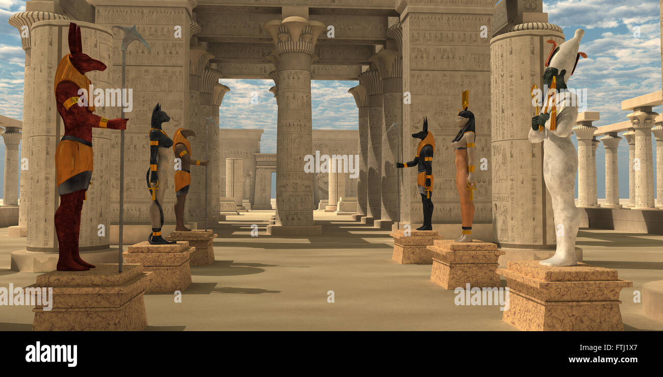Ein Pharao Tempel Verehrung ägyptischen Götter Seth, Ra, Anubis, Hathor, Osiris und Bast ...