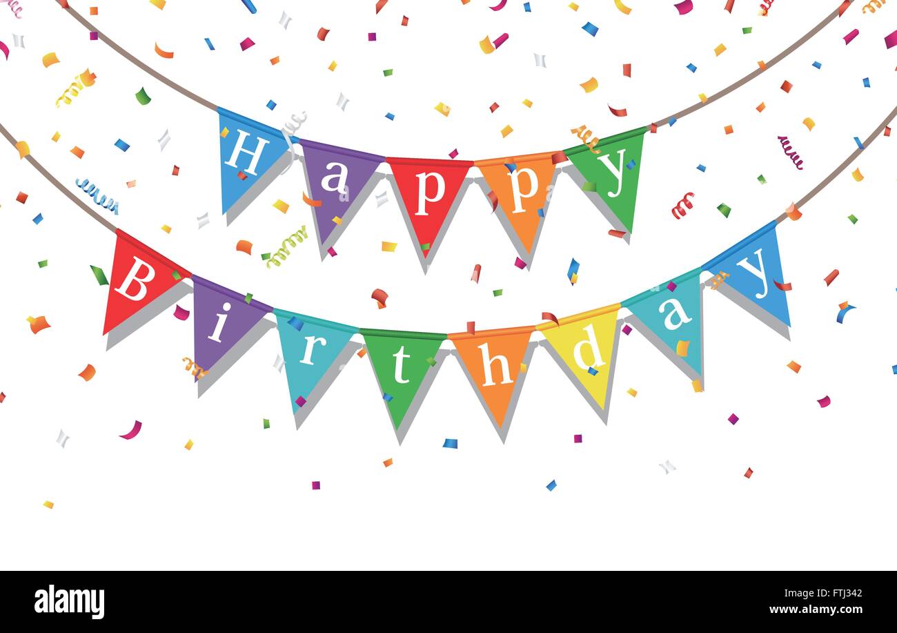 Happy Birthday Party Hintergrund mit Fahnen und Konfetti Stock ...