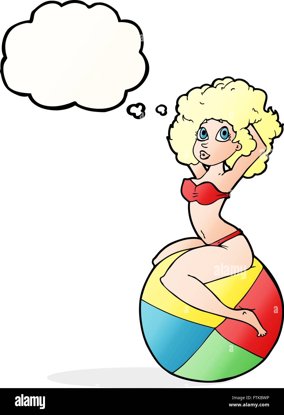 Cartoon-Pin up Mädchen sitzen auf Ball mit Gedankenblase Stock ...