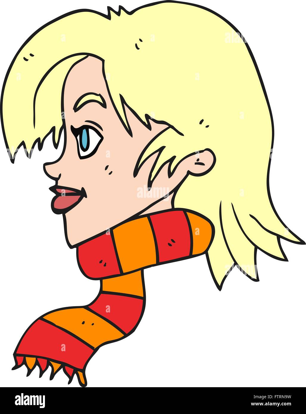 Freihändig gezeichnete Karikatur Frau Kopftuch tragen Stock ...