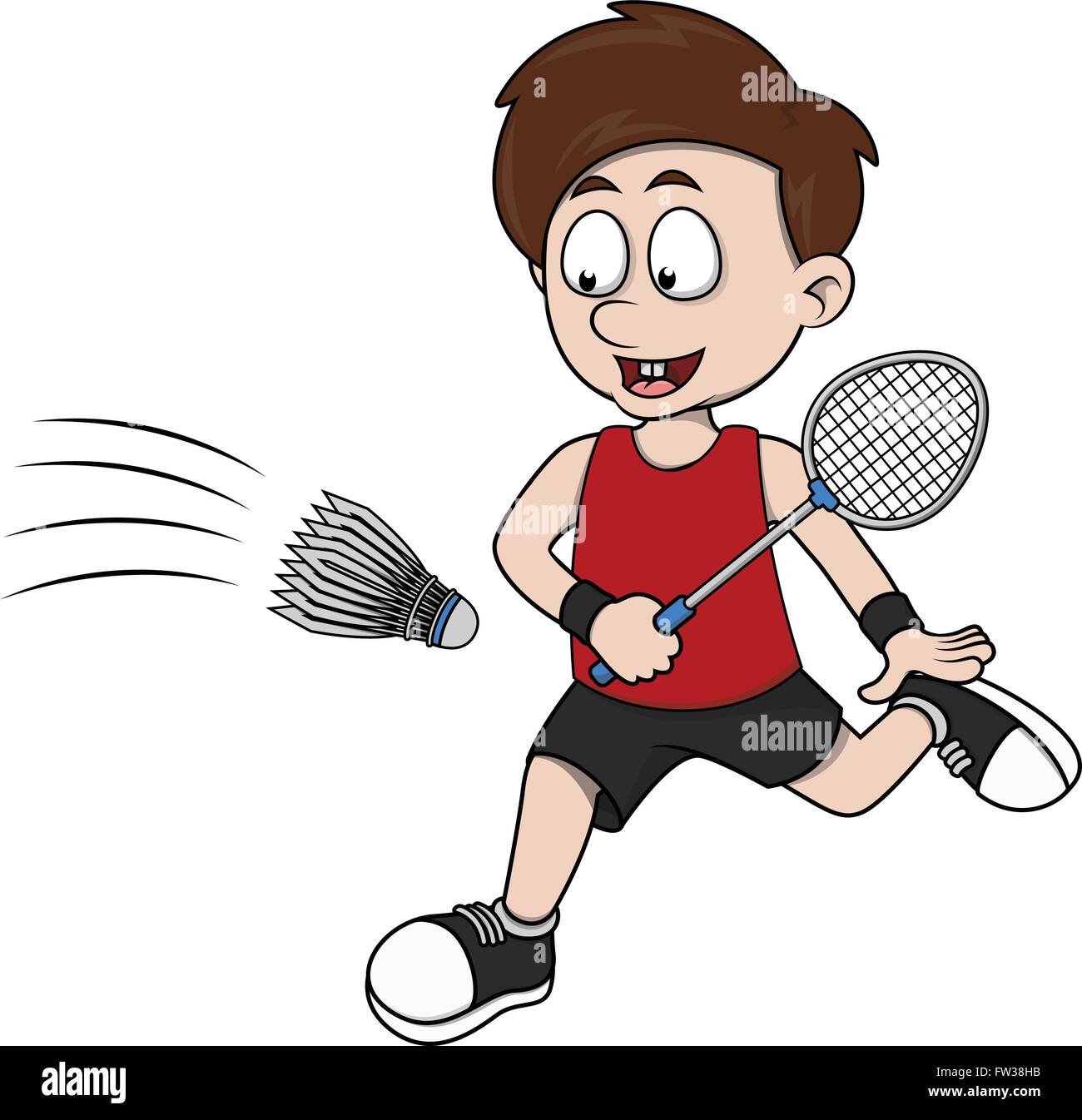 Jungen Spielt Badminton Cartoon Illustration Stock Vektorgrafik Alamy