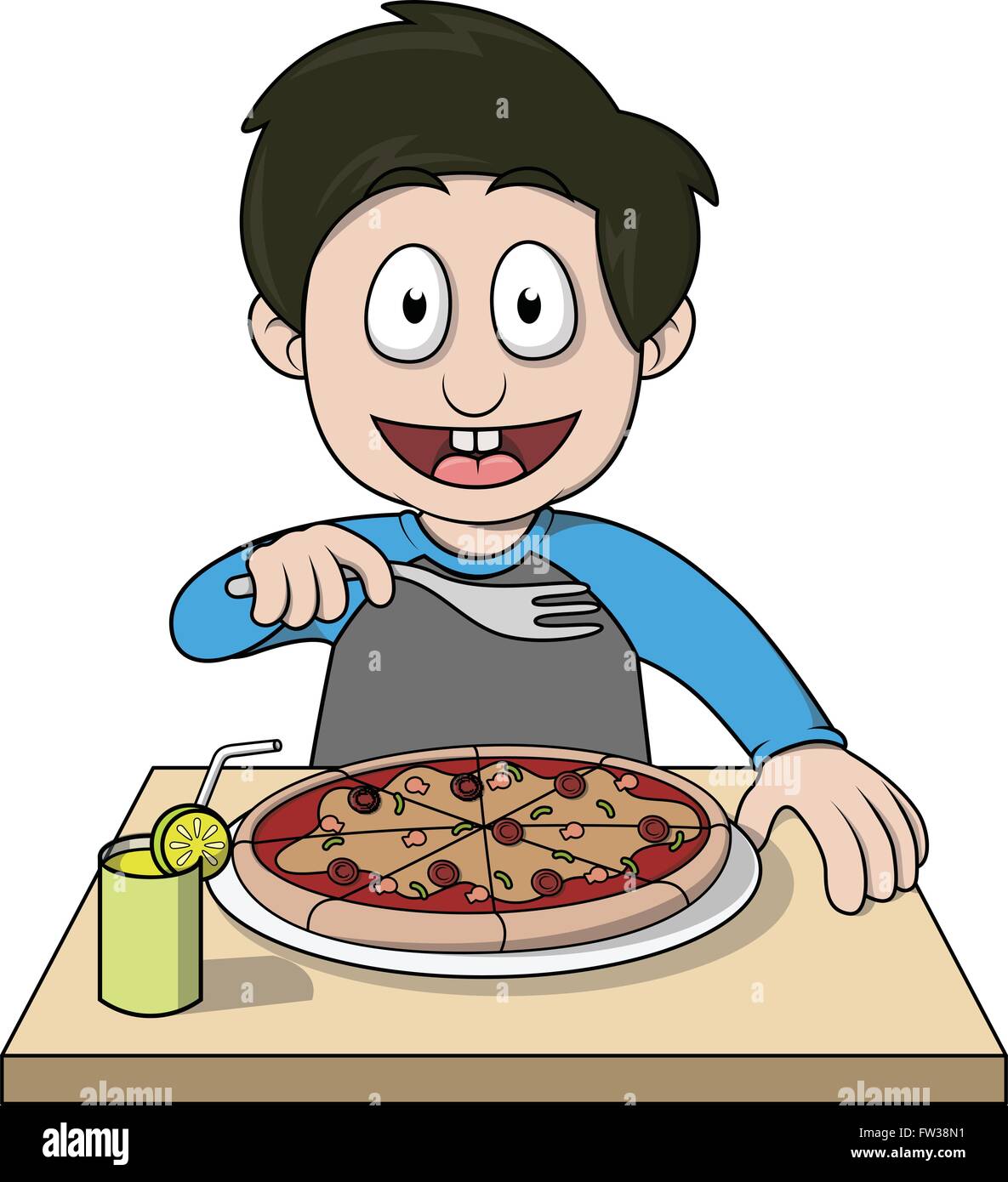 junge Essen Pizza Cartoon illustration Stock-Vektorgrafik - Alamy