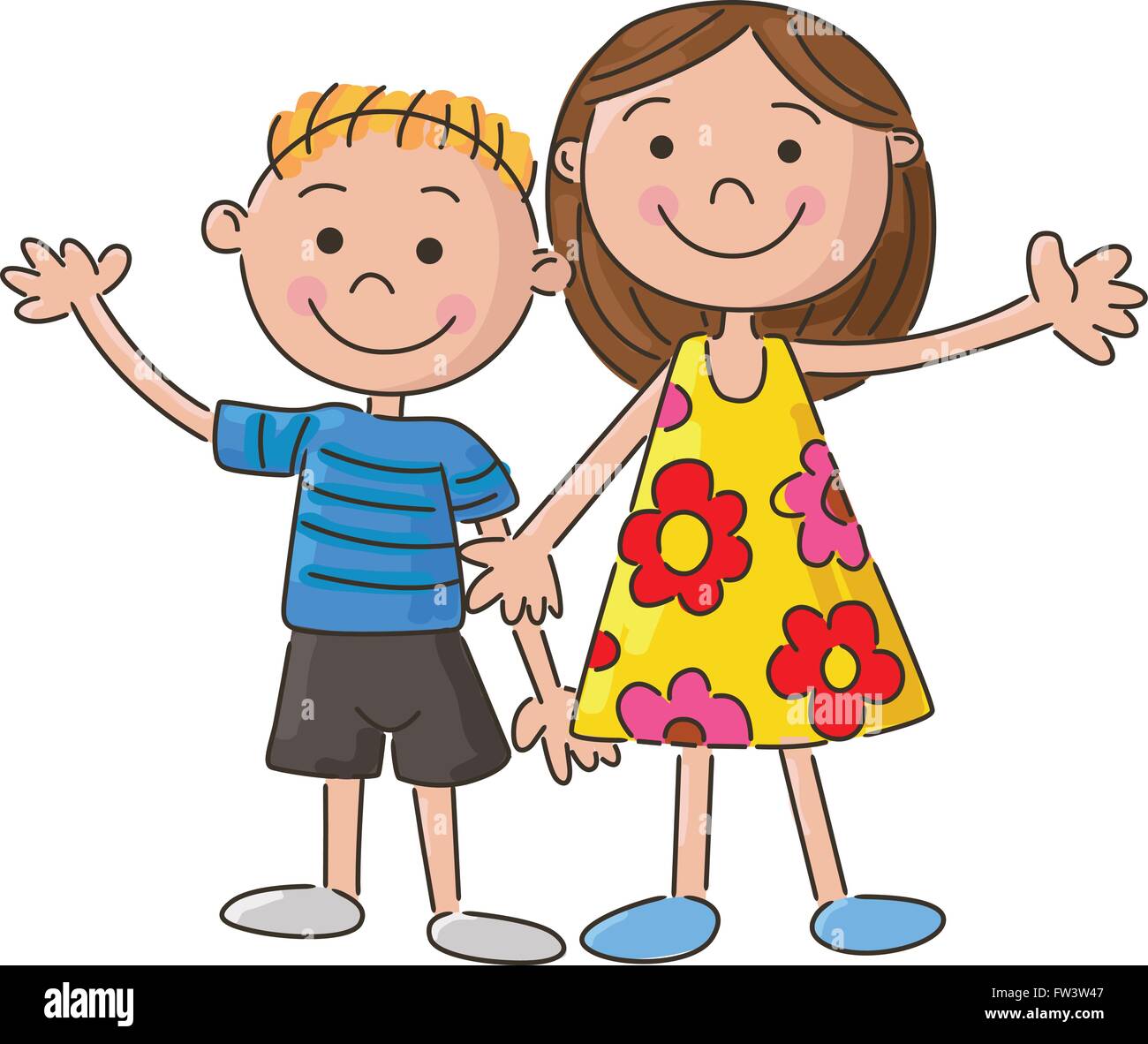 kleine Kinder Cartoon haltende hand Stock-Vektorgrafik - Alamy