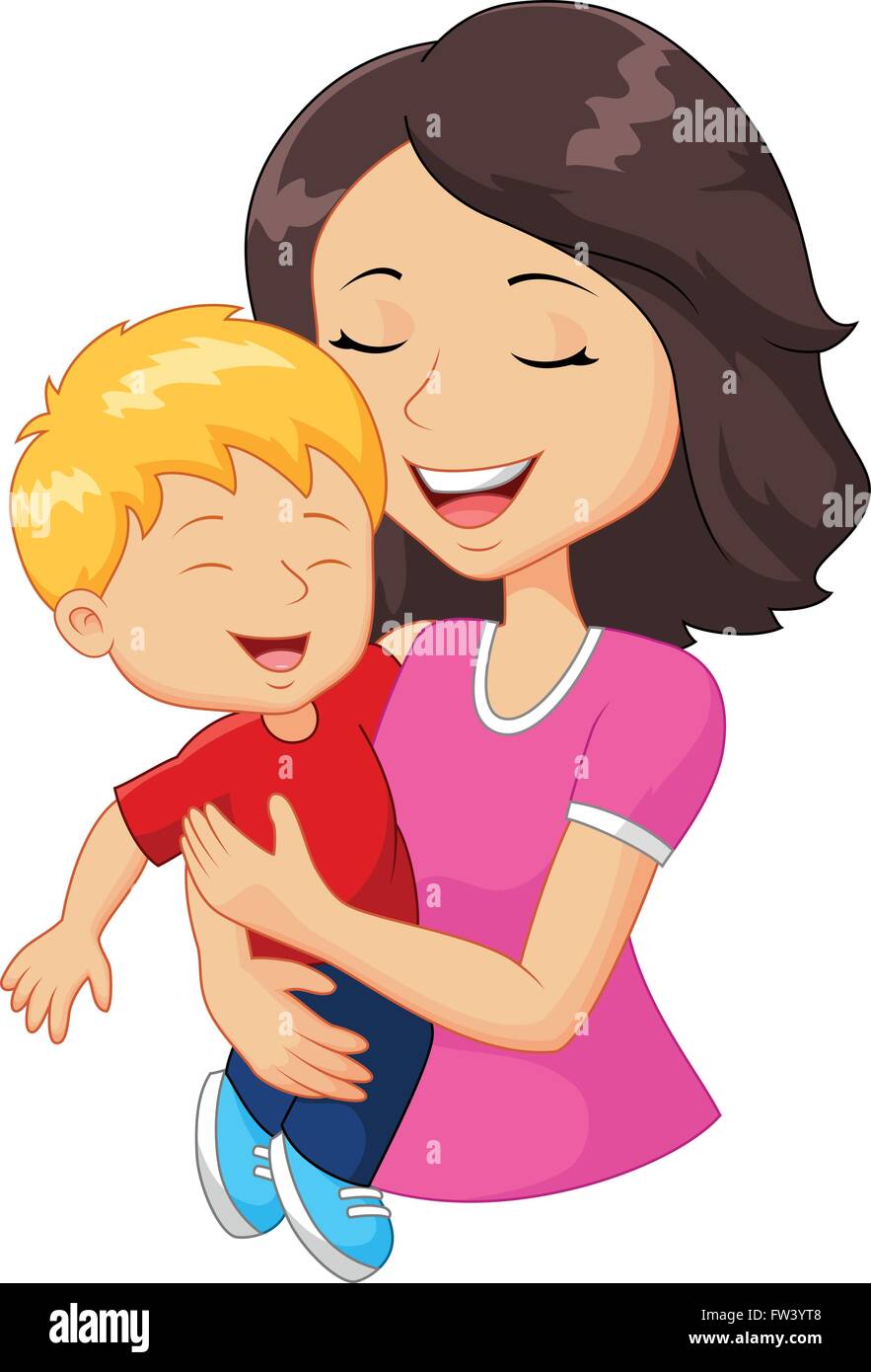 Cartoon glückliche Familie Mutter Holding Sohn Stock-Vektorgrafik - Alamy