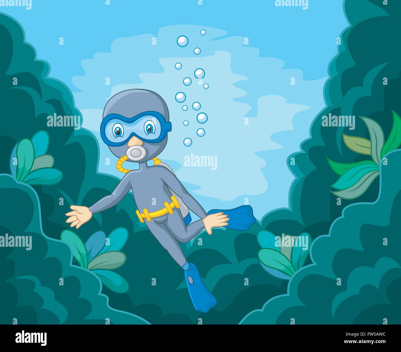 Cartoon boy diving in sea Stock-Vektorgrafiken kaufen - Alamy