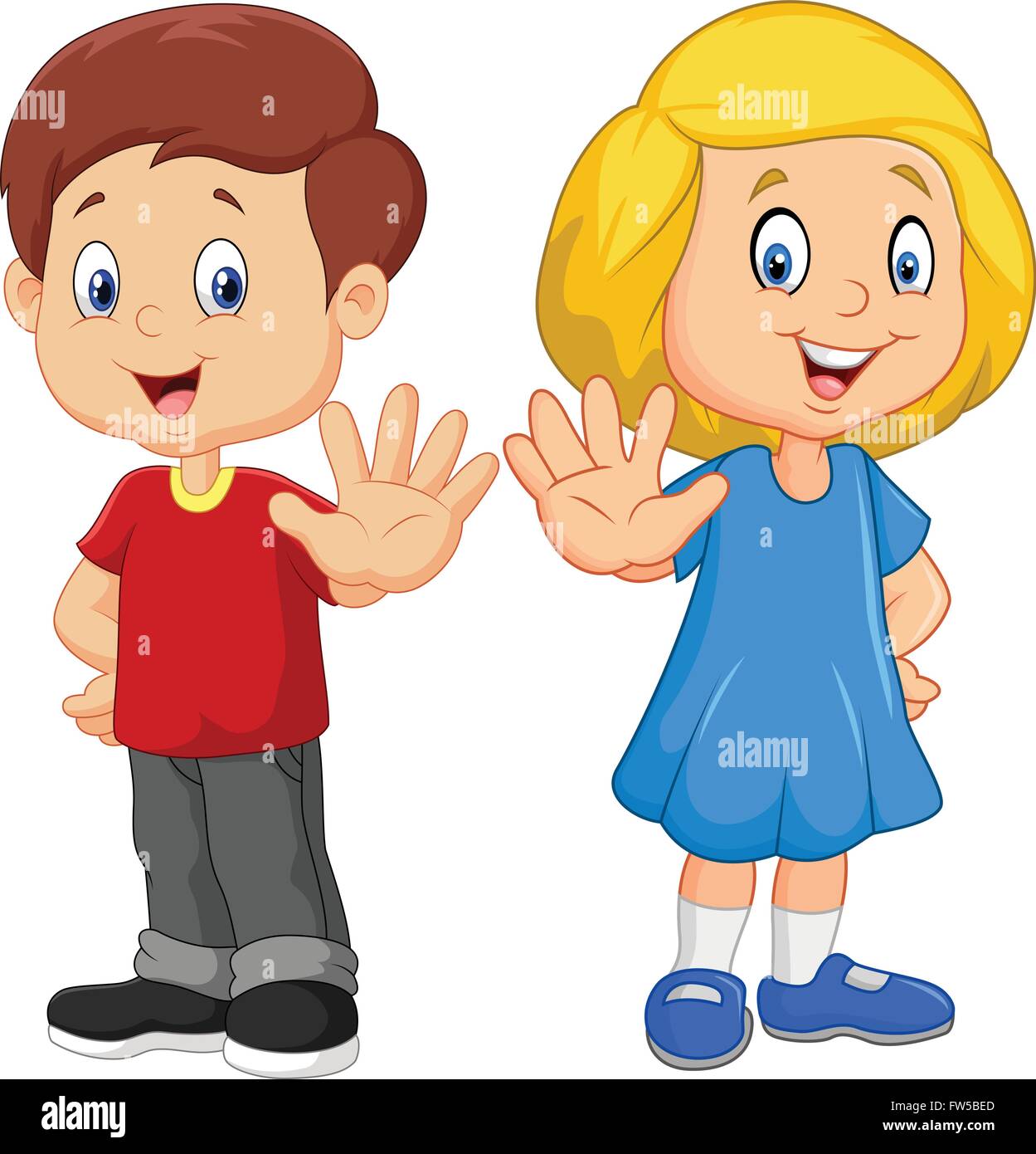 Cartoon Kinder zeigen ein Stop-Schild isoliert auf weißem Hintergrund ...