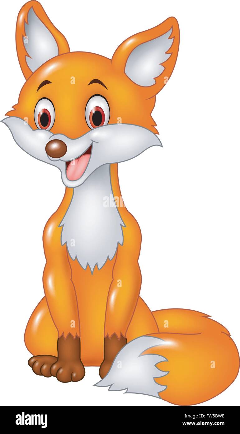 Cartoon glücklich Fuchs sitzen isoliert auf weißem Hintergrund Stock ...