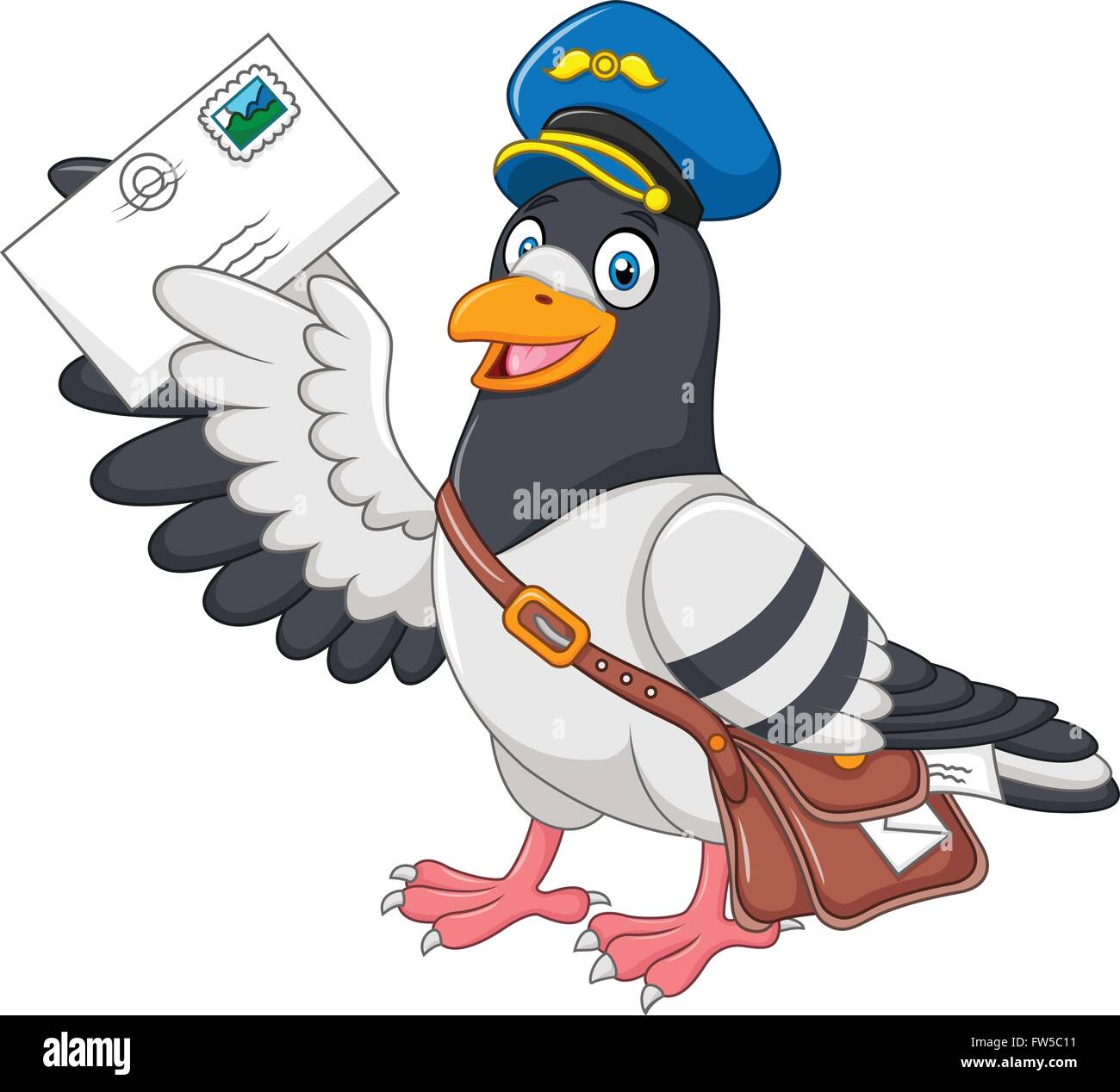Karikatur lustige Taube Lieferung Briefes isoliert auf weißem ...